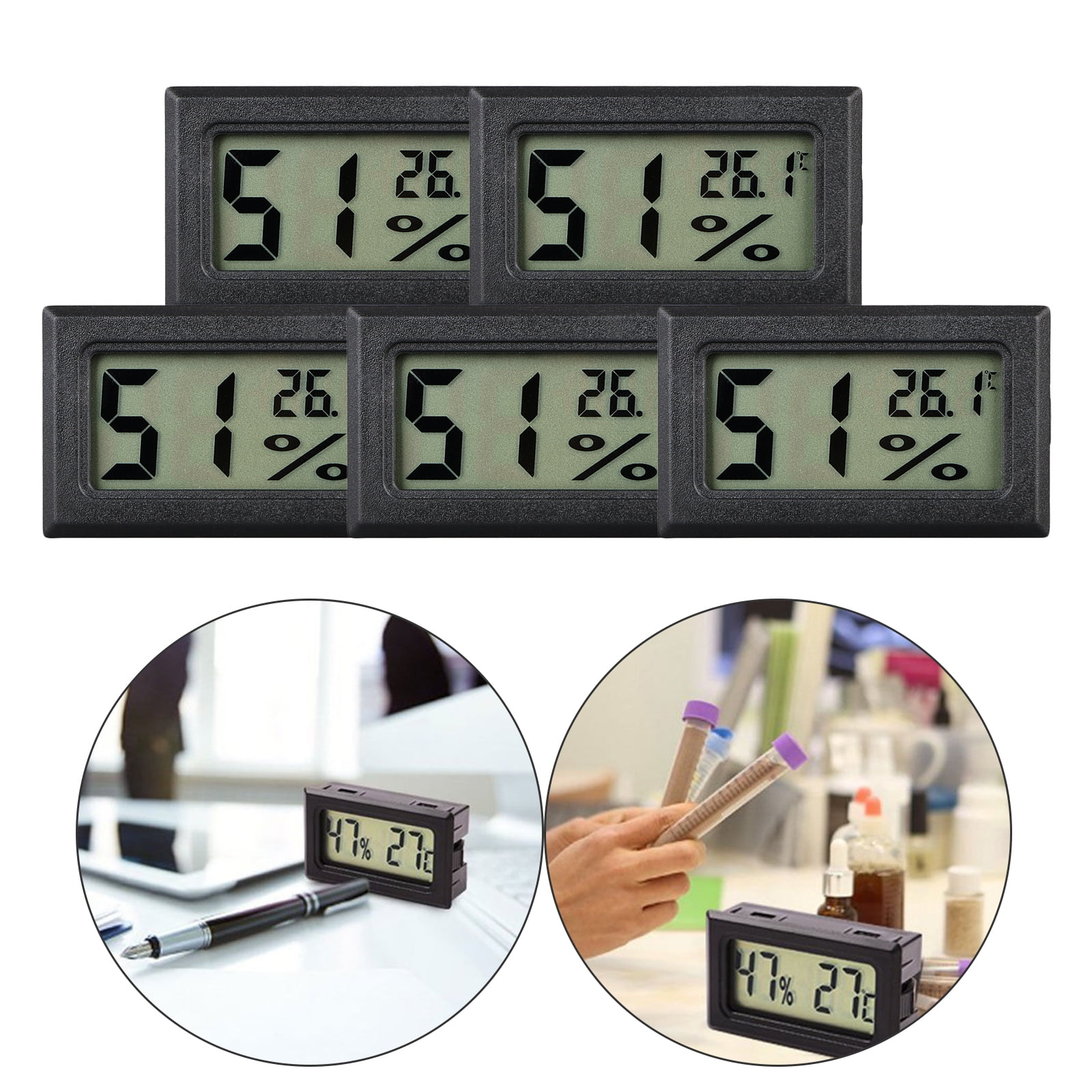 EROCK 5-Pack Mini Black Digital LCD Thermometer Hygrometer Indoor ...