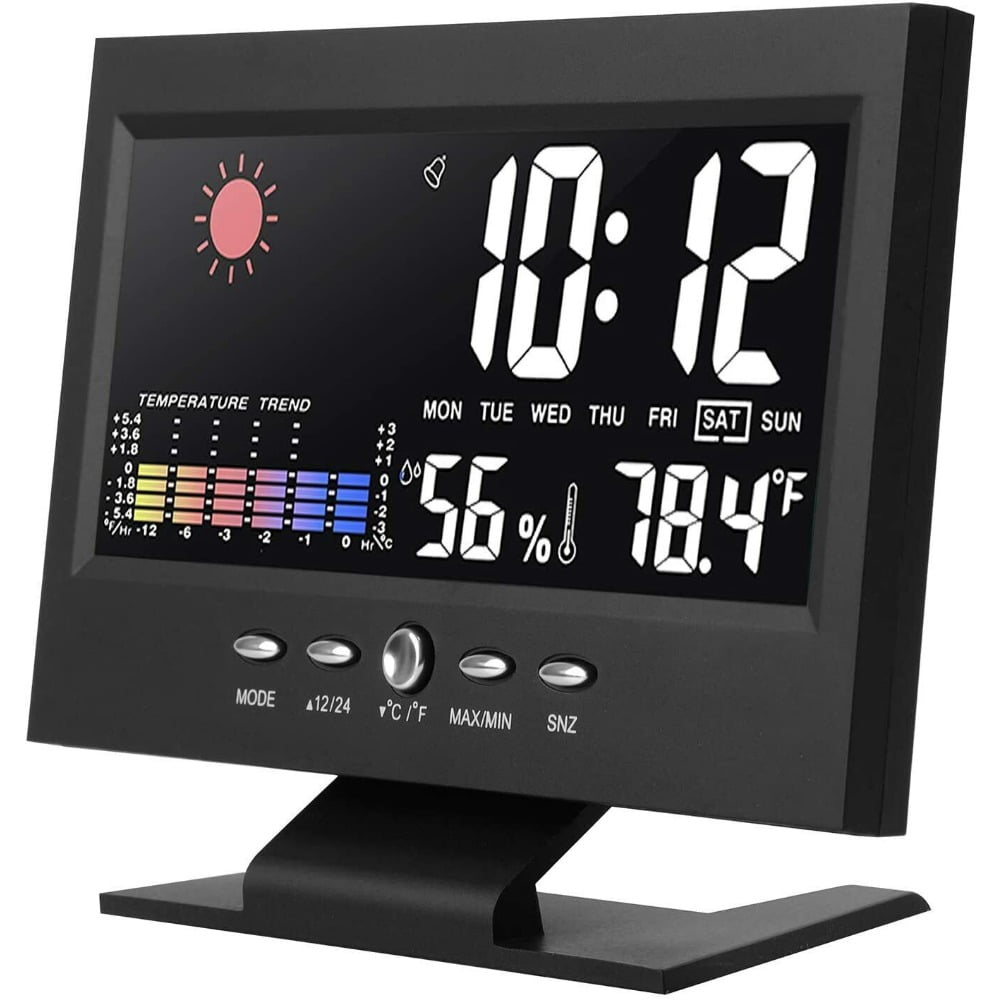 EROCK Desk Digital Alarm Clock LED Temperature Humidity Monitor Weather ...