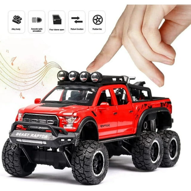 EROCK Toy Pickup Trucks, 1/24 Scale Red Truck Toy, F150 Diecast Metal ...