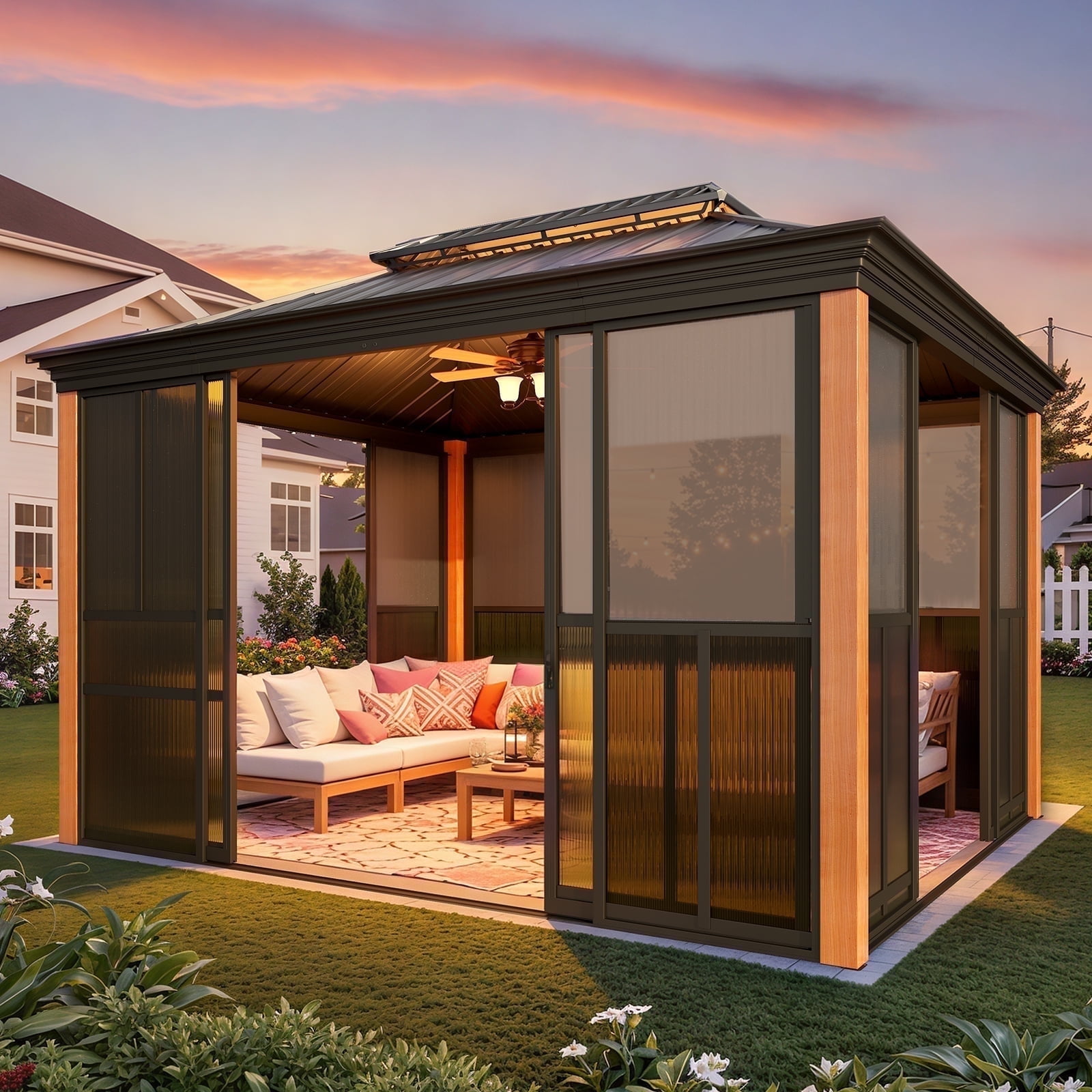 EROMMY 10'x 12' Sunroom, with Front Door, Side Entrance, Galvanized ...