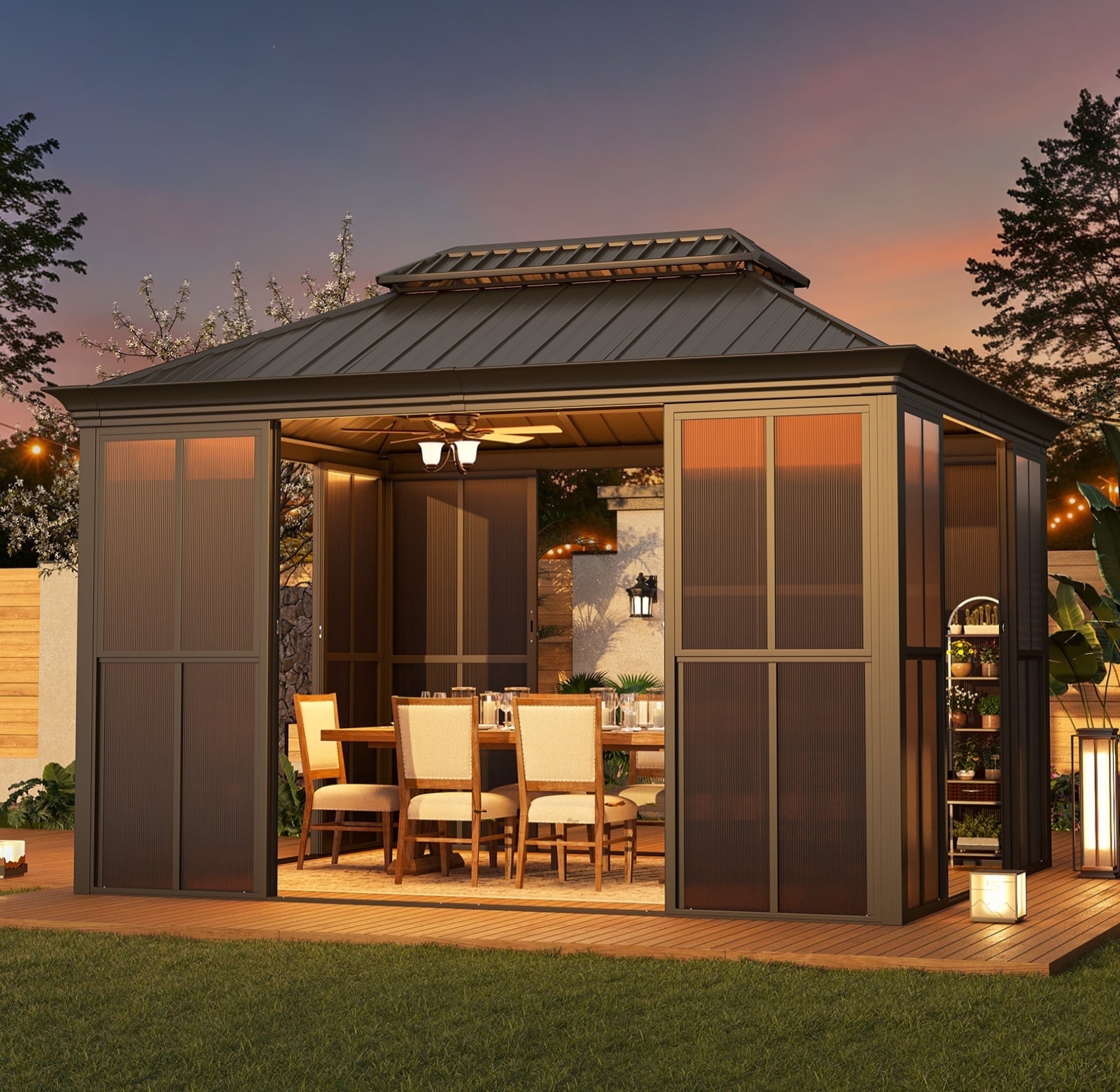 EROMMY 10' X 12' Sunroom, Hardtop Gazebo Solarium with Detachable ...