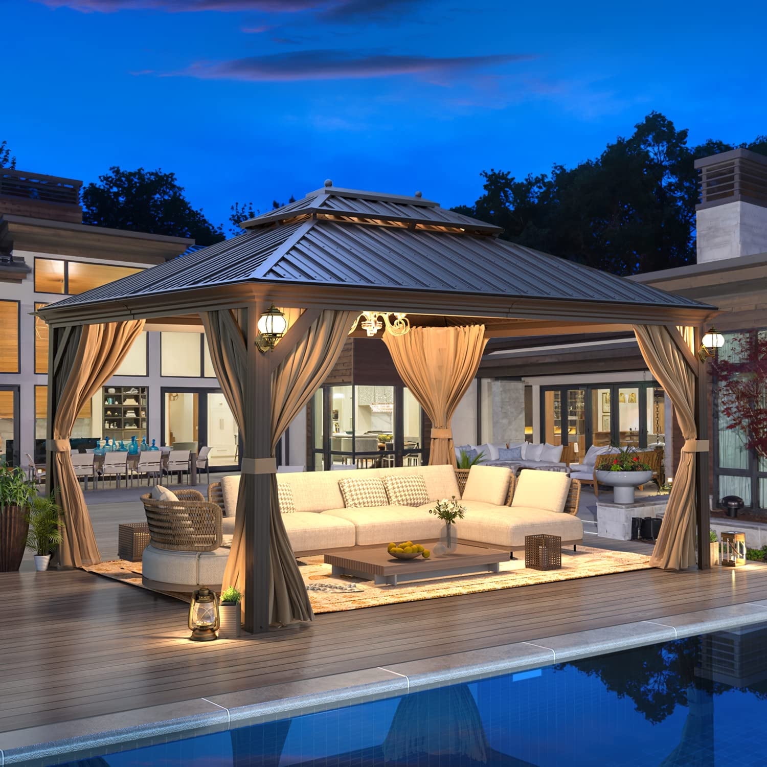 EROMMY 12'x14' Hardtop Gazebo Aluminum Gazebos with Galvanized Steel ...