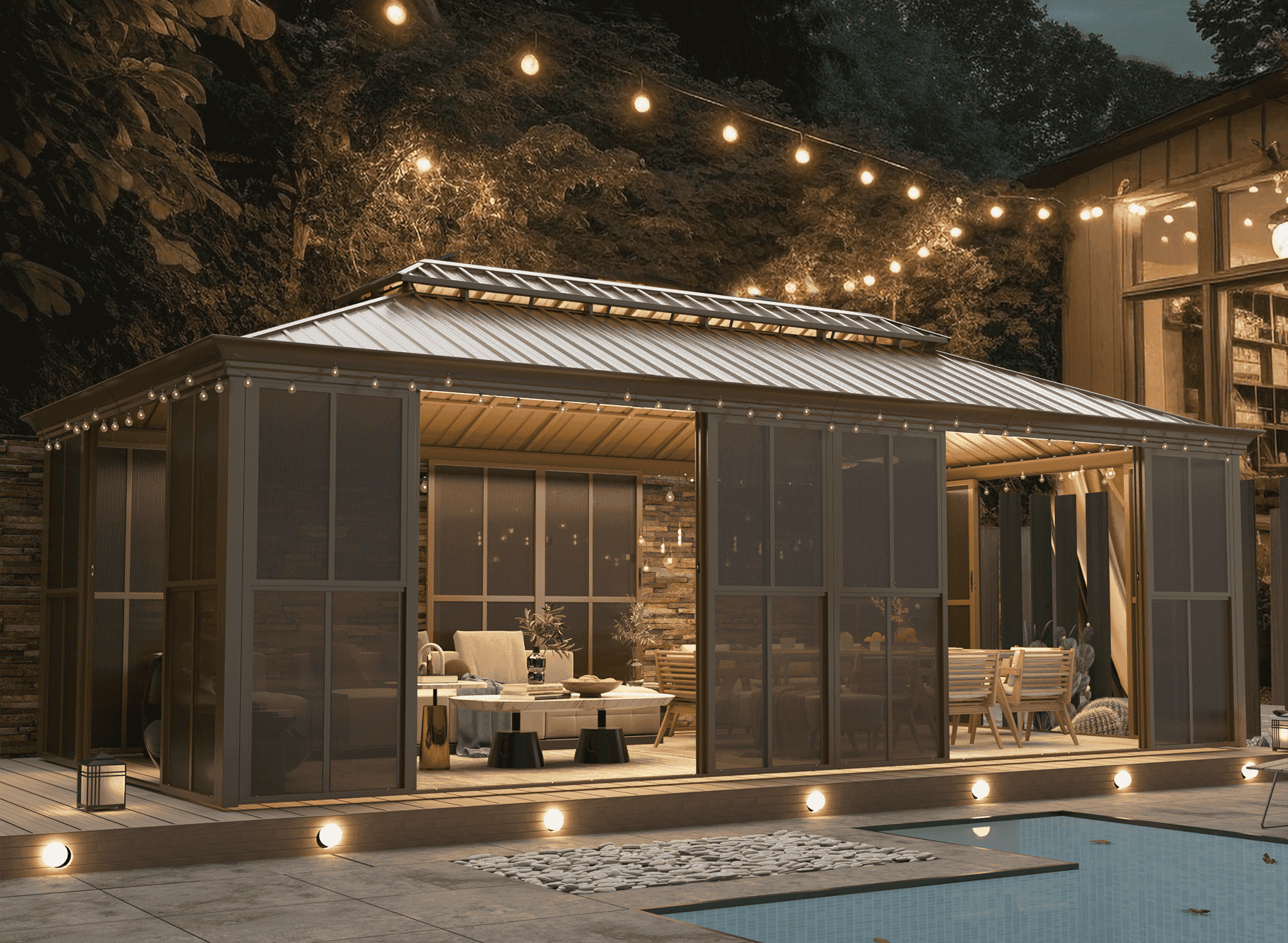 EROMMY 12' X 20' Sunroom, Hardtop Gazebo Solarium with Detachable ...