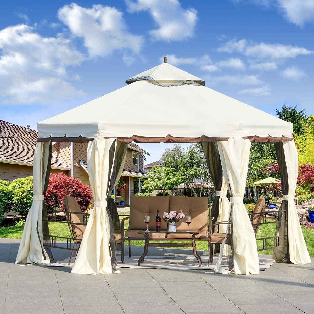 EROMMY 12FT Outdoor Gazebo Canopy, NET ENCLOSURE, Aluminum Frame Soft ...