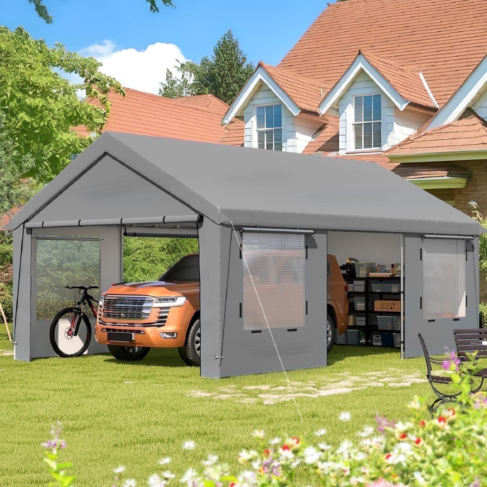 Erommy 13' x 20' Heavy Duty Portable Outdoor Garage Carport with Roll ...