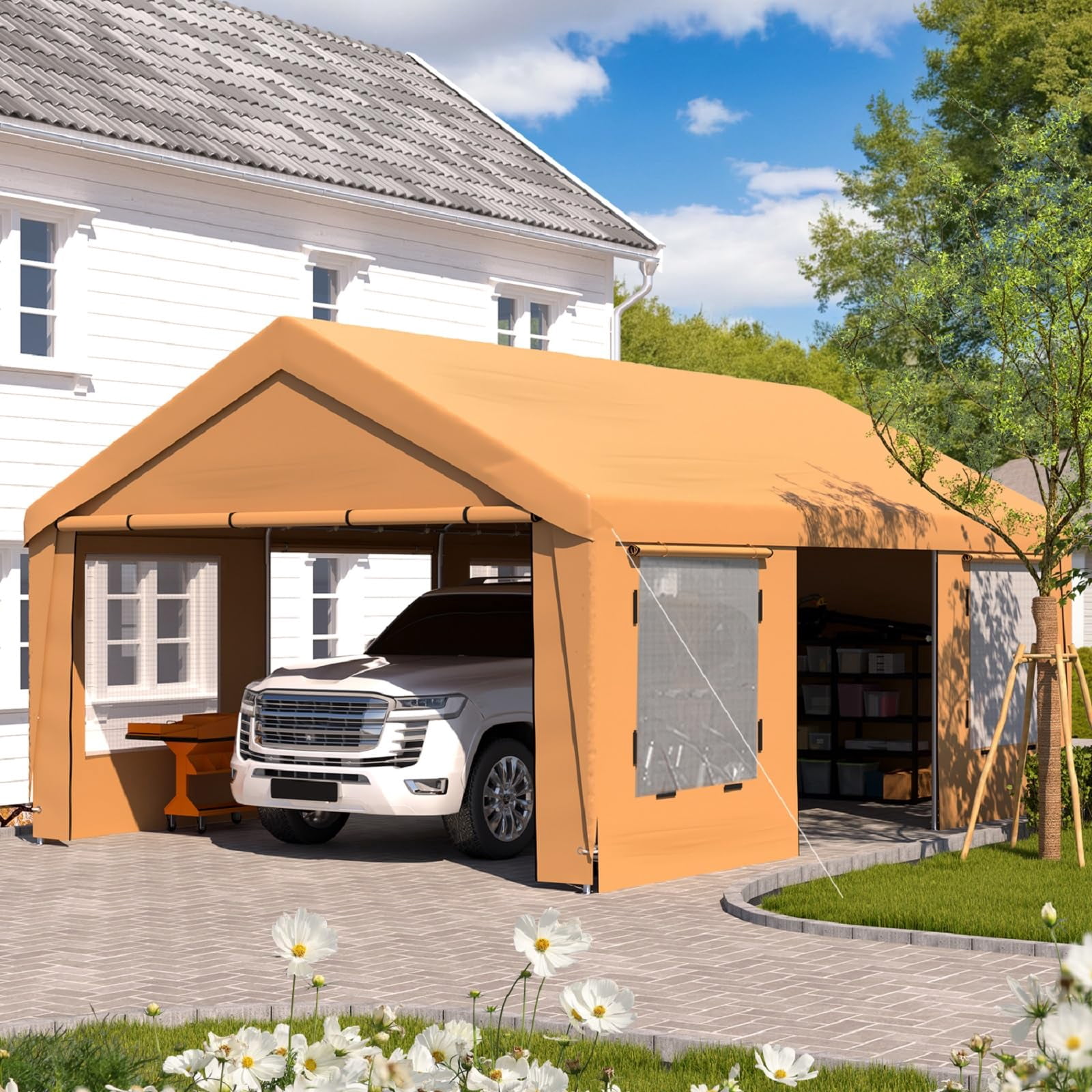 Erommy 13' x 20' Heavy Duty Portable Outdoor Garage Carport with Roll ...
