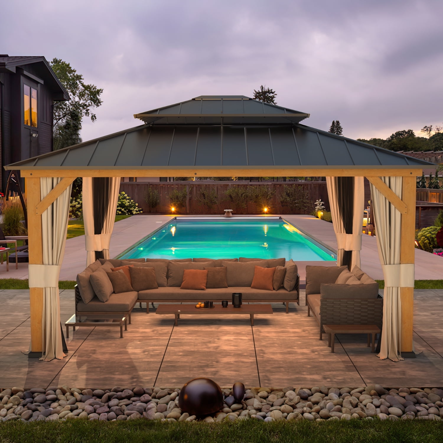 EROMMY 13'x15' Wood Gazebo, Outdoor Hardtop Gazebo Pavilion with ...
