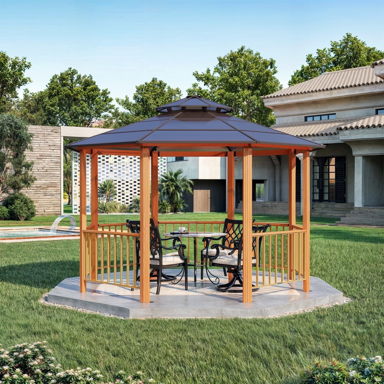 EROMMY 14.5' x 14.5' Gazebo, Outdoor Octagon Gazebo with Polycarbonate ...