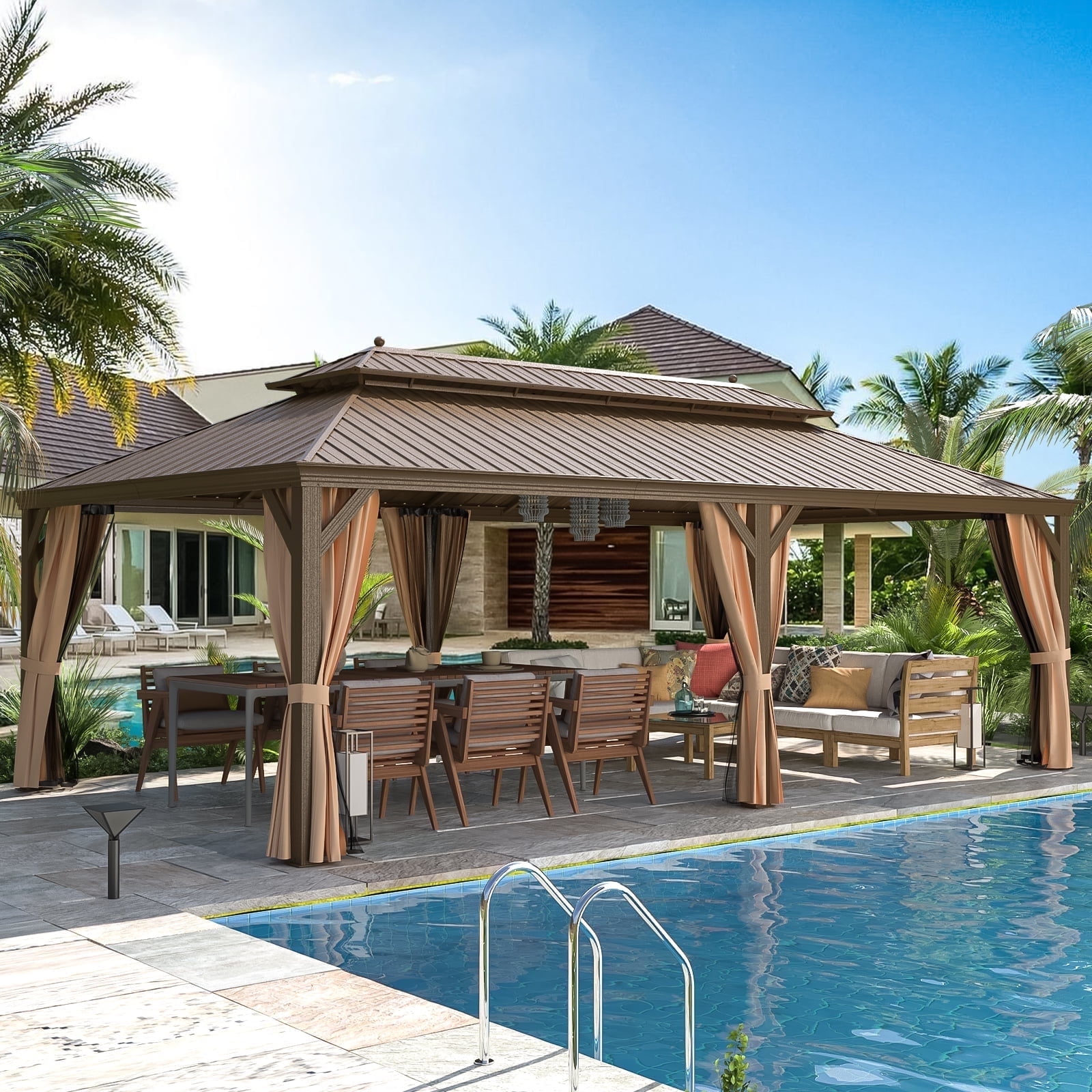 Richryce Outdoor 14' X 24' Galvanized Steel Double Roof Gazebo with ...