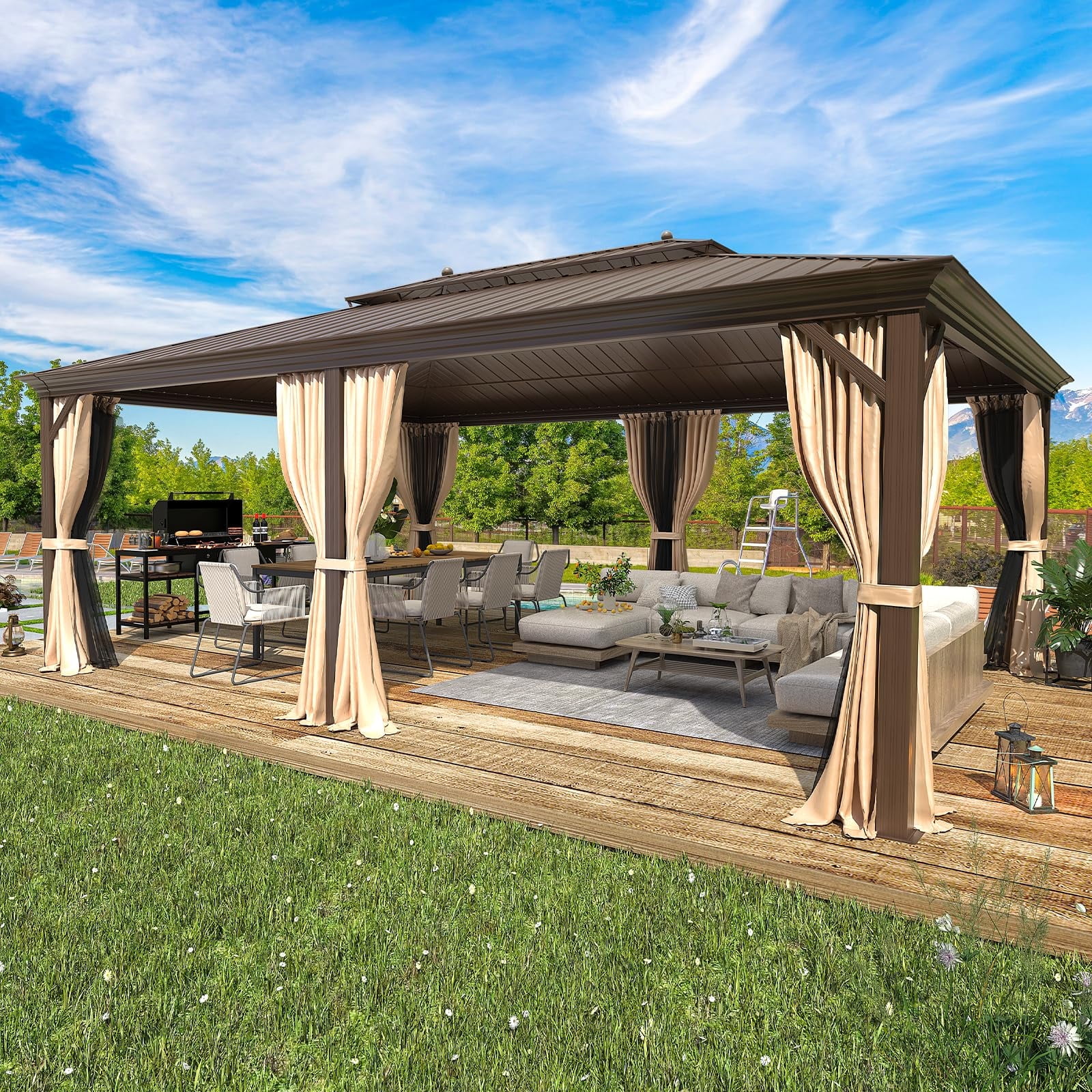 EROMMY 14'x20' Gazebo Double Roof Galvanized Steel Canopy Outdoor ...