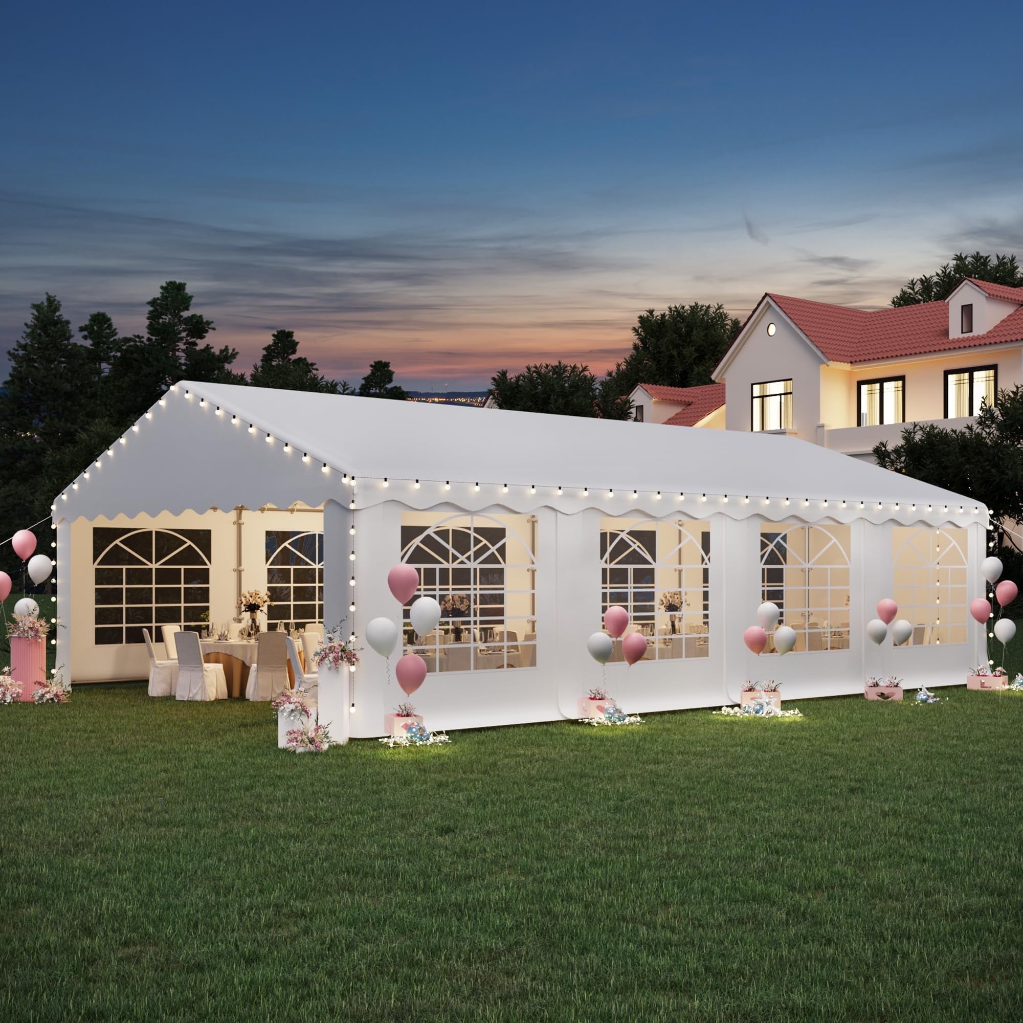 EROMMY 16x32FT Heavy Duty Party Tent, Outdoor Wedding Canopy with 8 ...