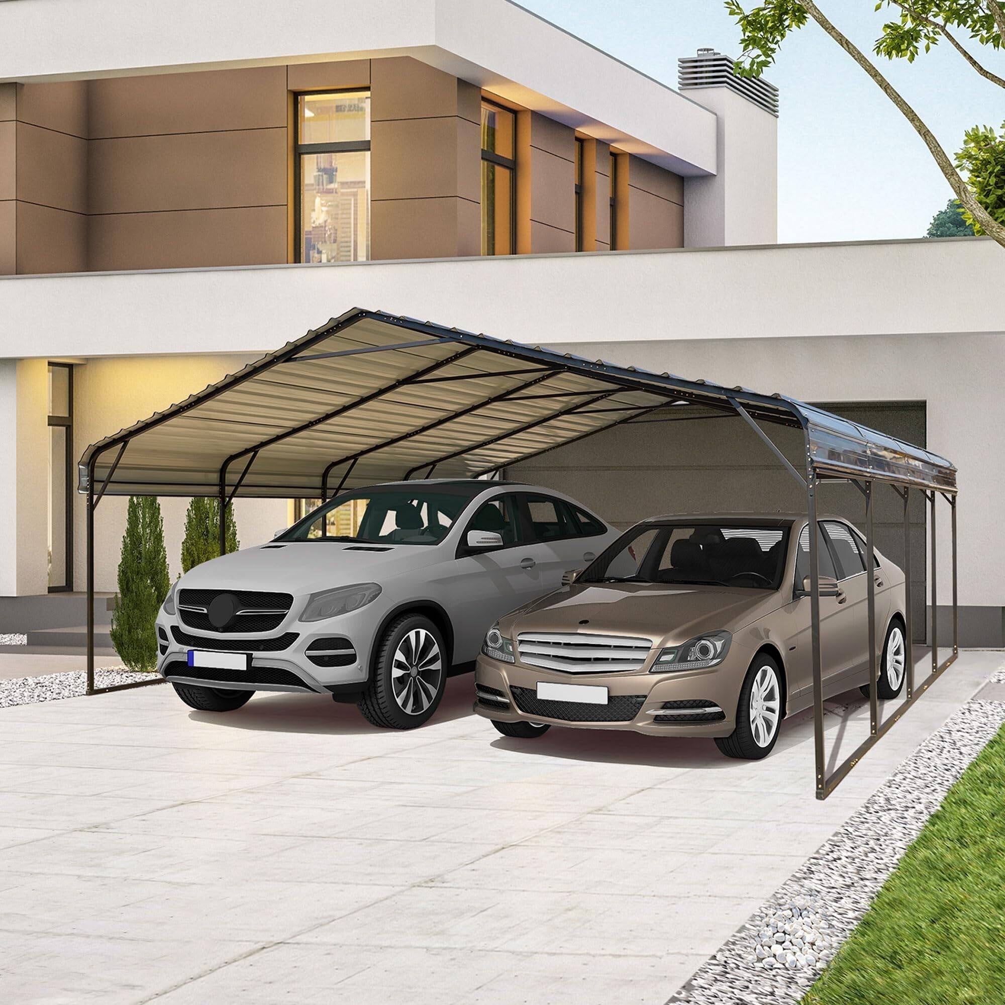 EROMMY 20x20ft Metal Carport, Heavy Duty Car Shelter with Galvanized ...