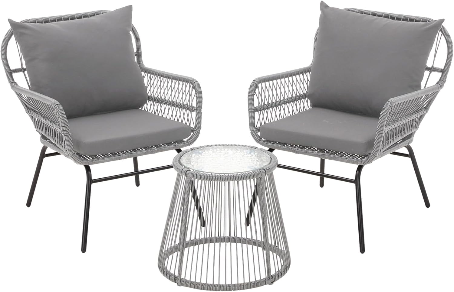 EROMMY 3-Piece Boho Patio Conversation Bistro Set, Outdoor All-Weather ...