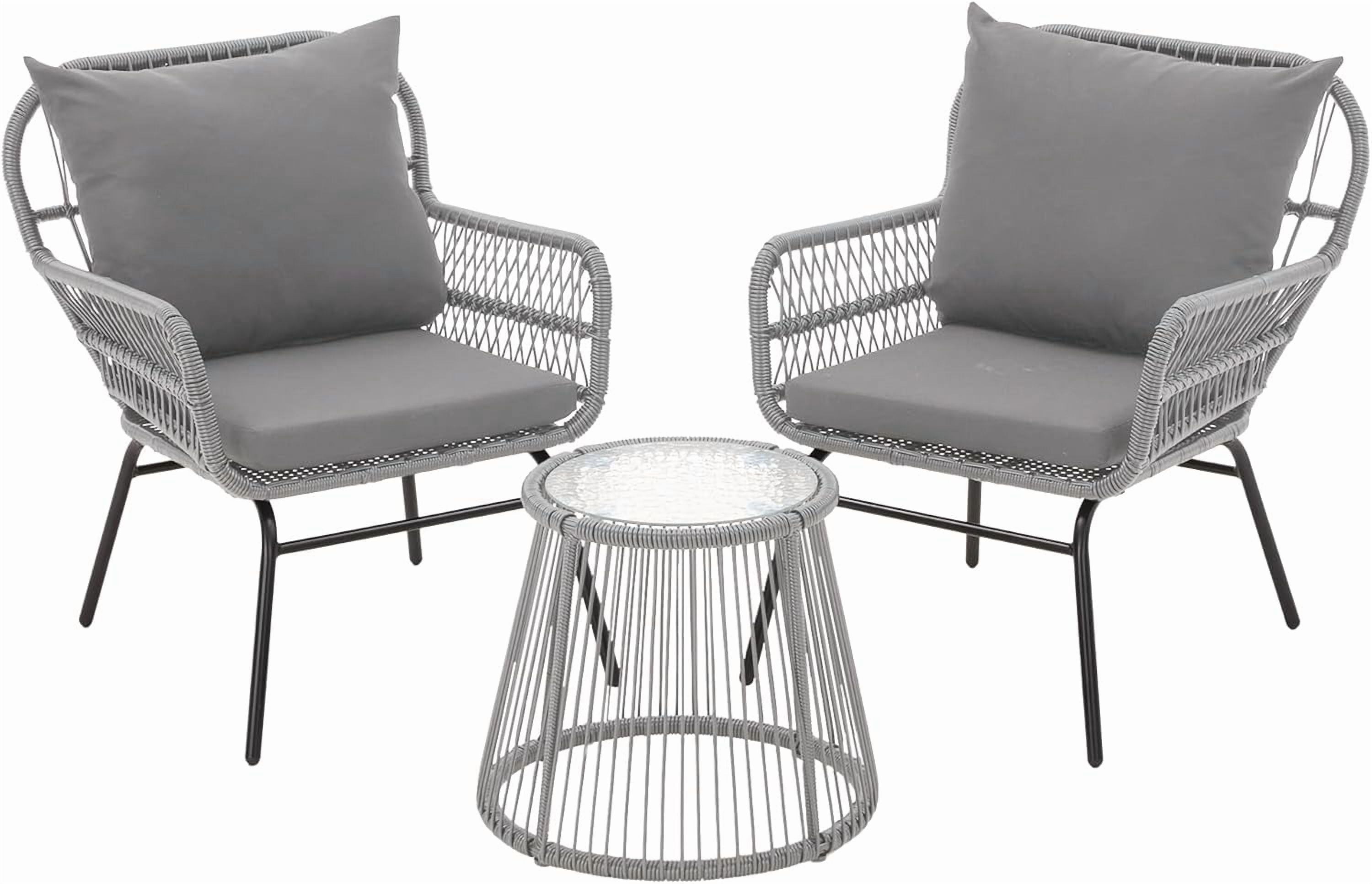 EROMMY 3-Piece Boho Patio Conversation Bistro Set, Outdoor All-Weather ...