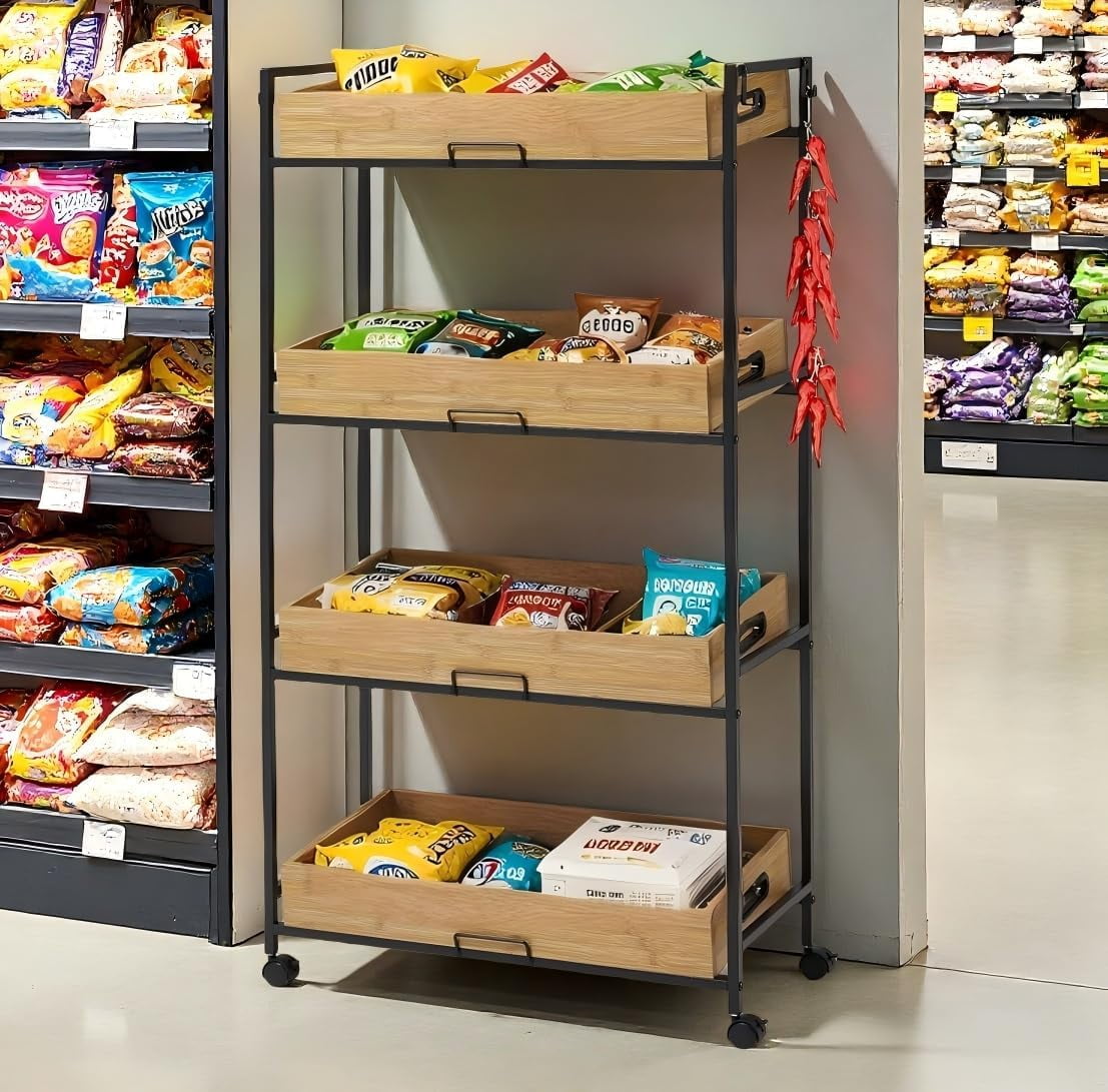 EROMMY 4-Tier Wood Retail Display Shelf, Tall Snack Rack, Kitchen ...