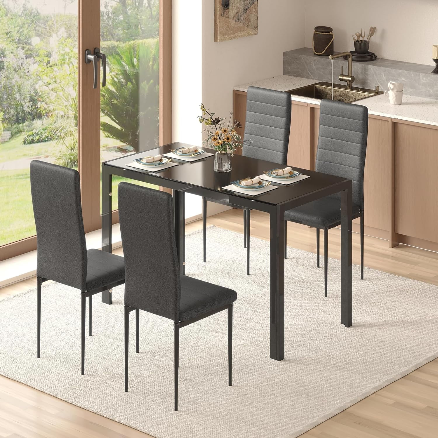 EROMMY 5 Piece Dining Table Set, Modern Kitchen Table Chairs Set of 4 ...
