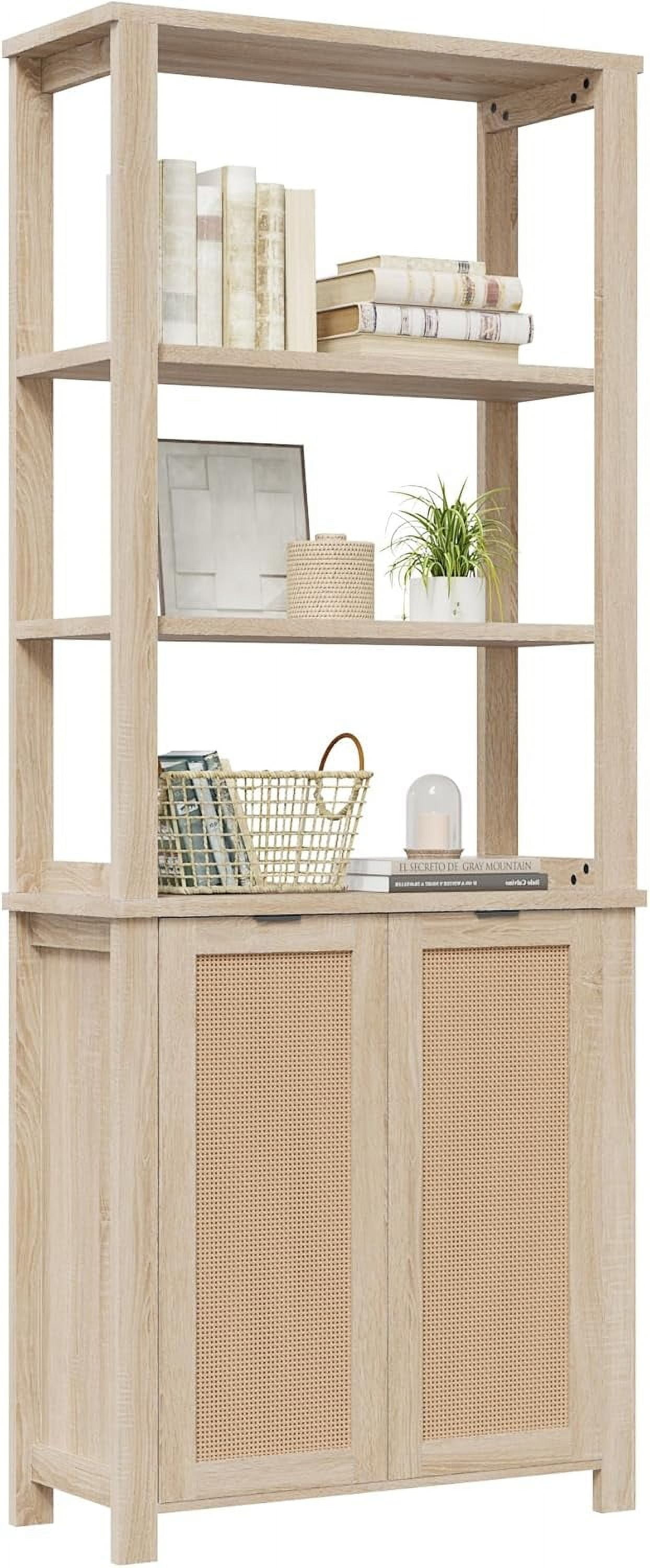 EROMMY 6 Tier Rattan Bookshelf, Boho Style Tall Bookcase with Doors ...