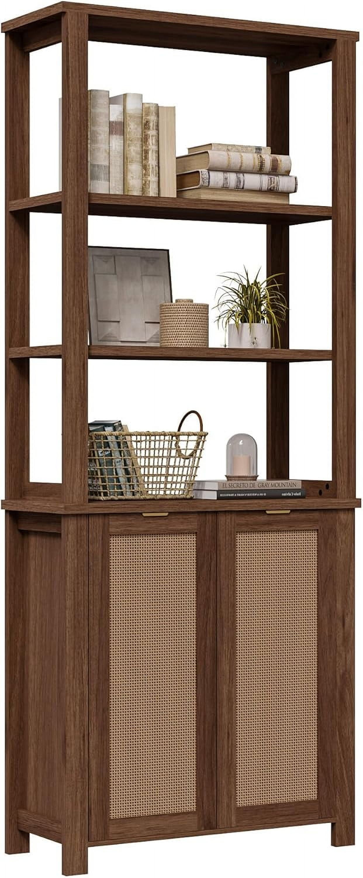 EROMMY 6 Tier Rattan Bookshelf, Boho Style Tall Bookcase with Storage ...