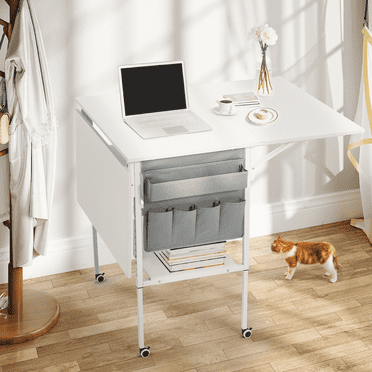Costway Folding Sewing Table Rolling Craft Station with 3 Storage Bins ...