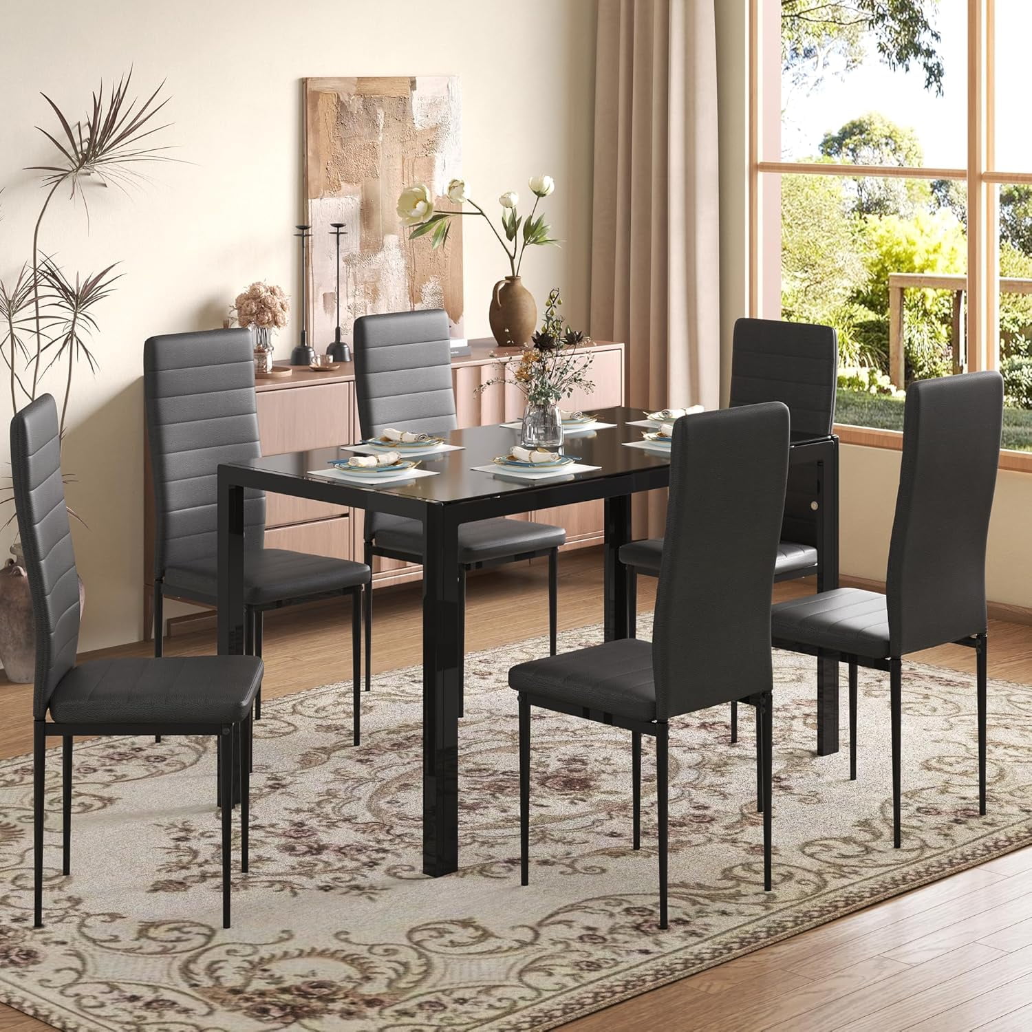 EROMMY 7 Piece Dining Table Set, Modern Kitchen Table Chairs Set of 6 ...