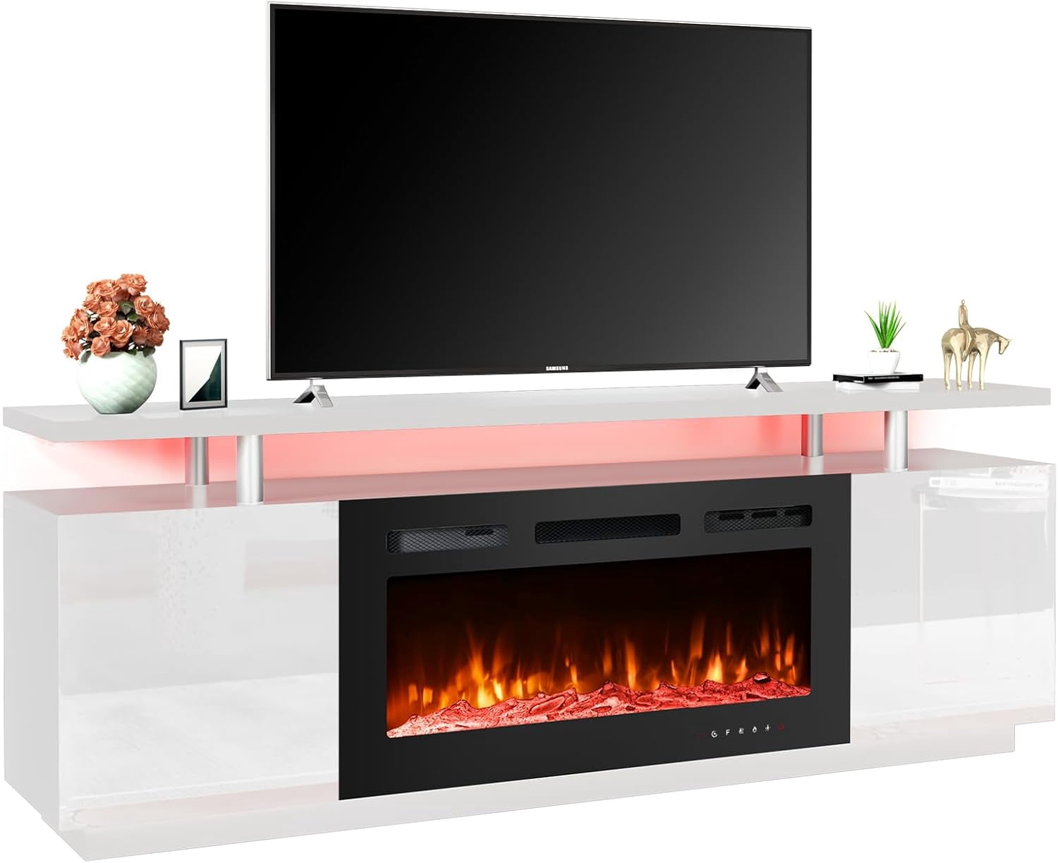 EROMMY 70'' Fireplace TV Stand with 36'' Electric Fireplace ...