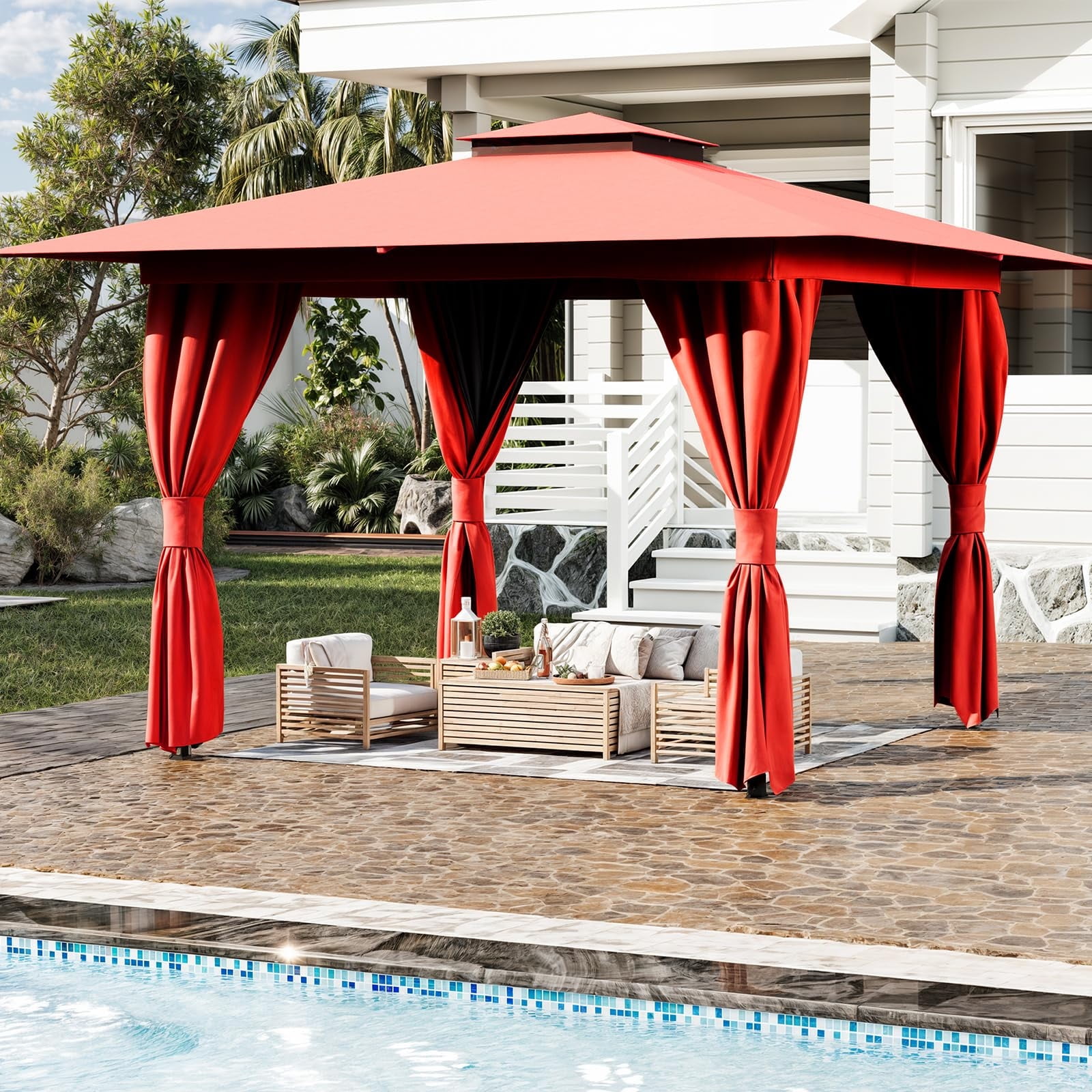 Erommy 8 ' x 8 ' Outdoor Patio Gazebo with Mosquito Netting,Double ...