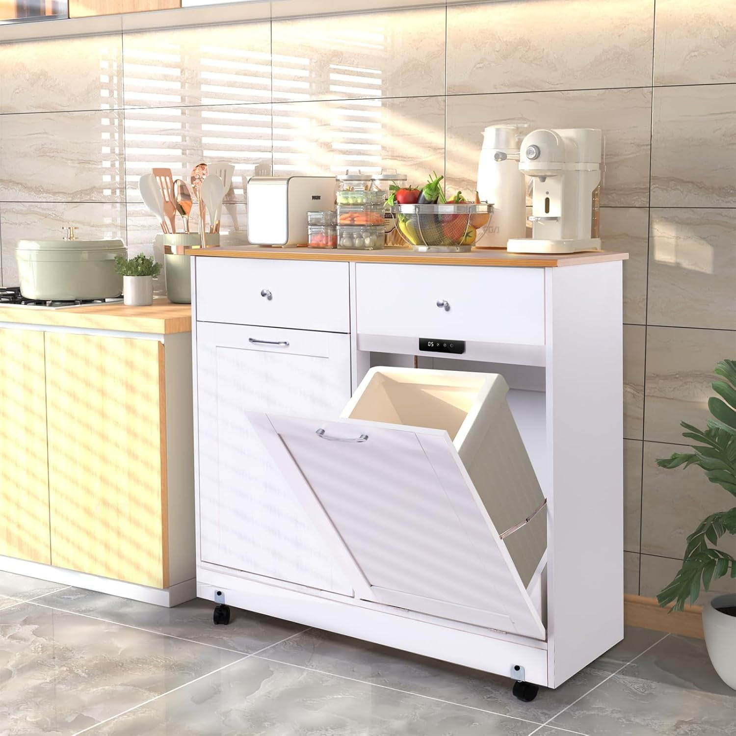 EROMMY Double Tilt Out Trash Can Cabinet, 10+9 Gallon Wooden Kitchen ...