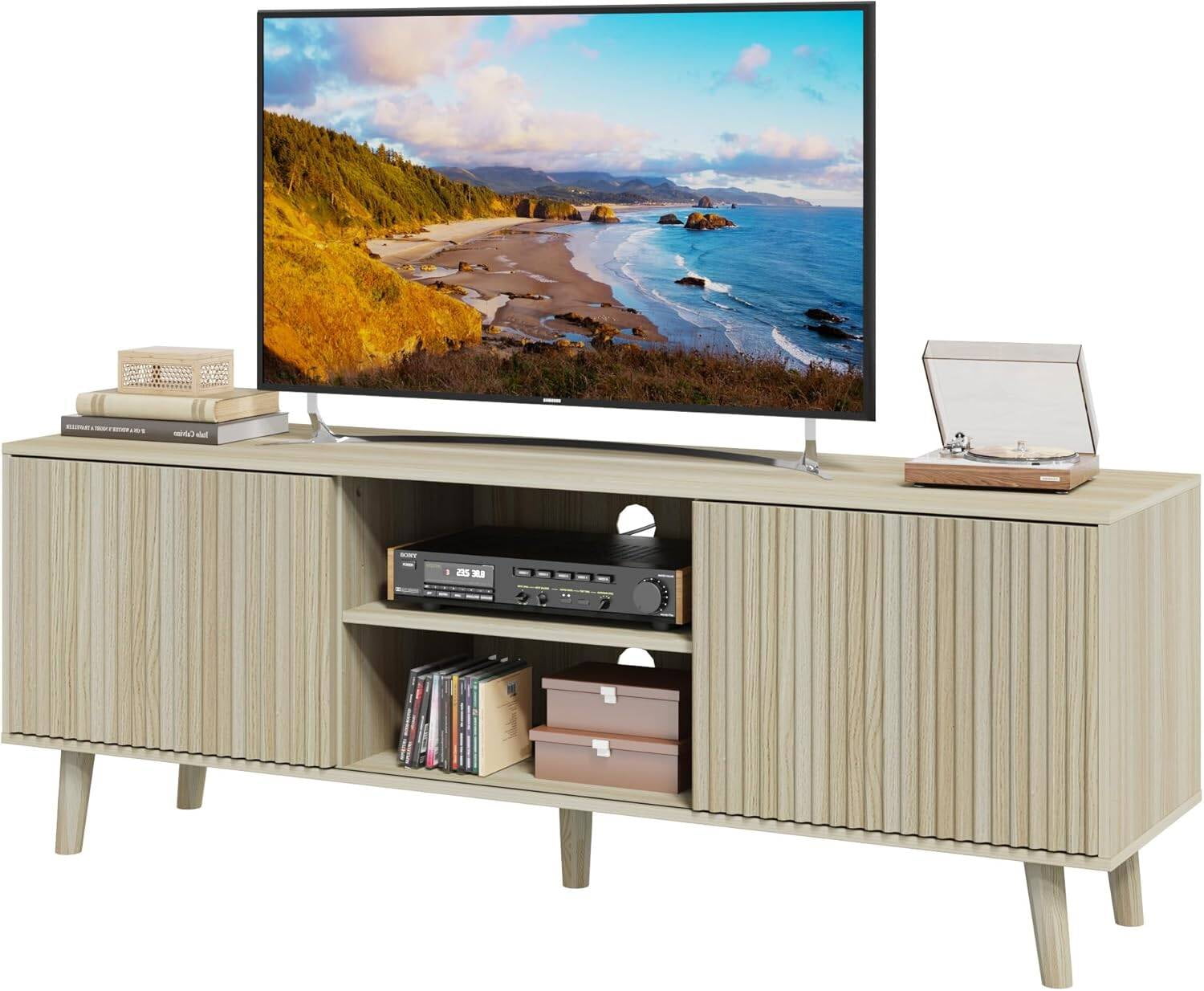 EROMMY Fluted TV Stand for 70 Inch TV, Modern Media Console with ...