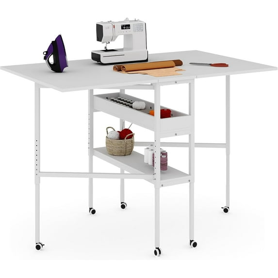EROMMY Height Adjustable Sewing Table Foldable with Storage Shelves ...