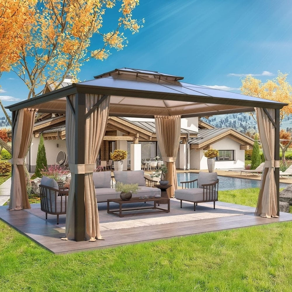 EROMMY Outdoor Double Roof Permanent Hardtop Gazebo Pergola with Prime ...