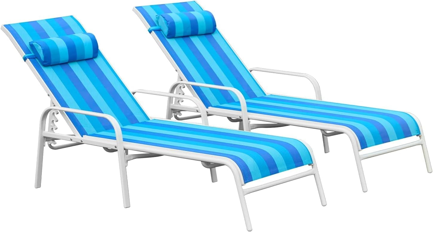 EROMMY Patio Chaise Lounge, Set of 2 Outdoor Lounge Chair, for Beach ...