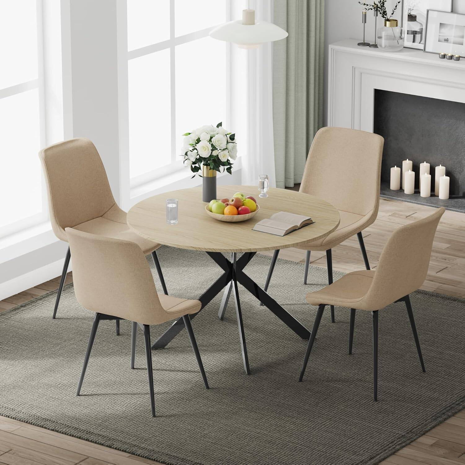 EROMMY Round Dining Table Set for 4, 47" Modern Kitchen Table Set with ...
