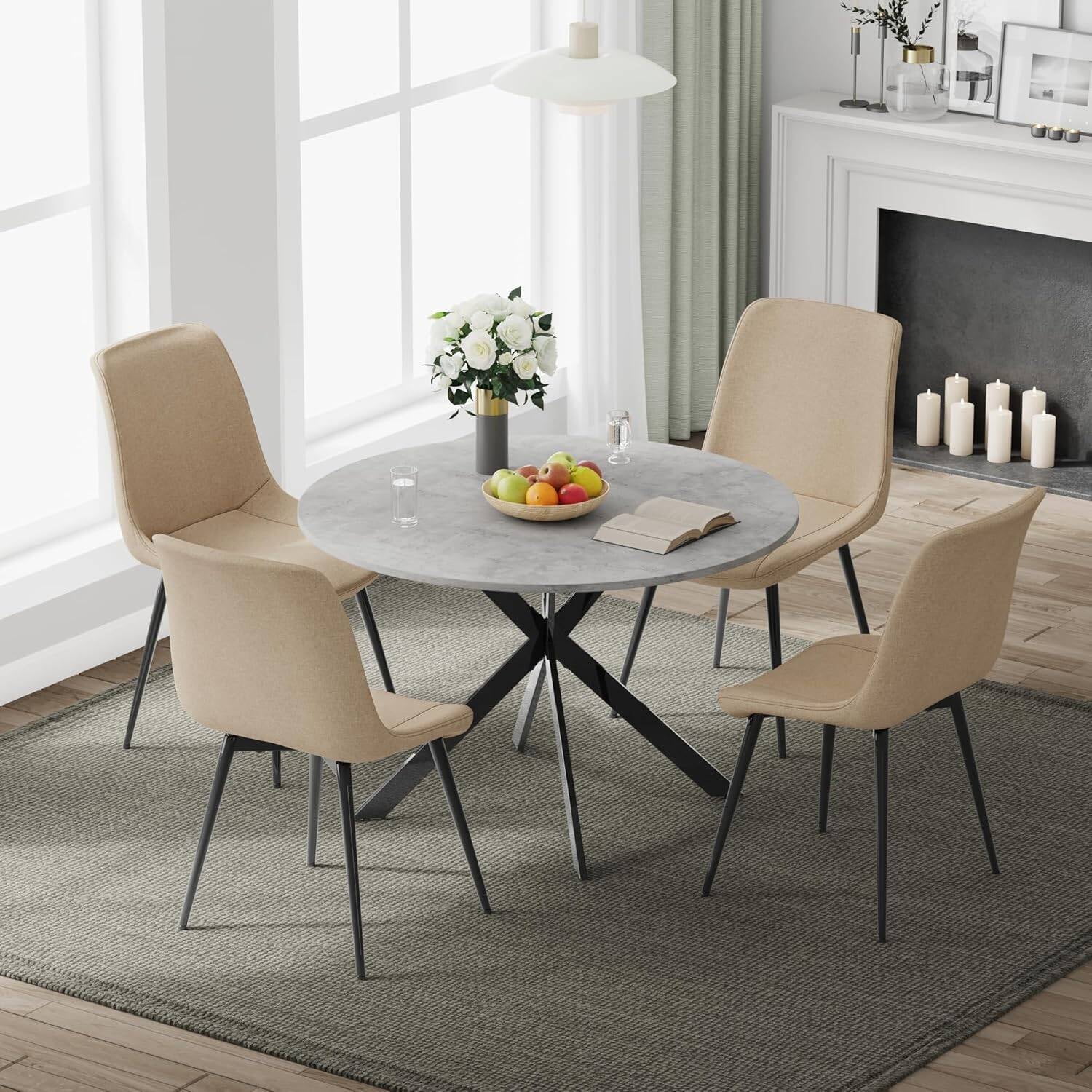 EROMMY Round Dining Table Set for 4, 47" Modern Kitchen Table Set with ...