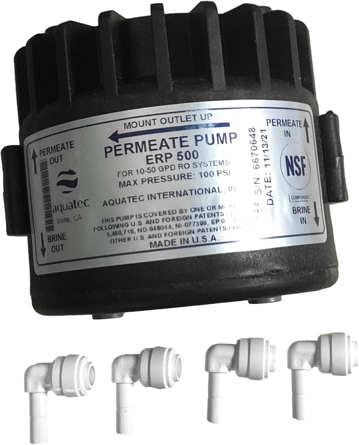 ERP-500 Permeate Pump with 1/4" QC JG Inserts. Includes Mounting Clip ...