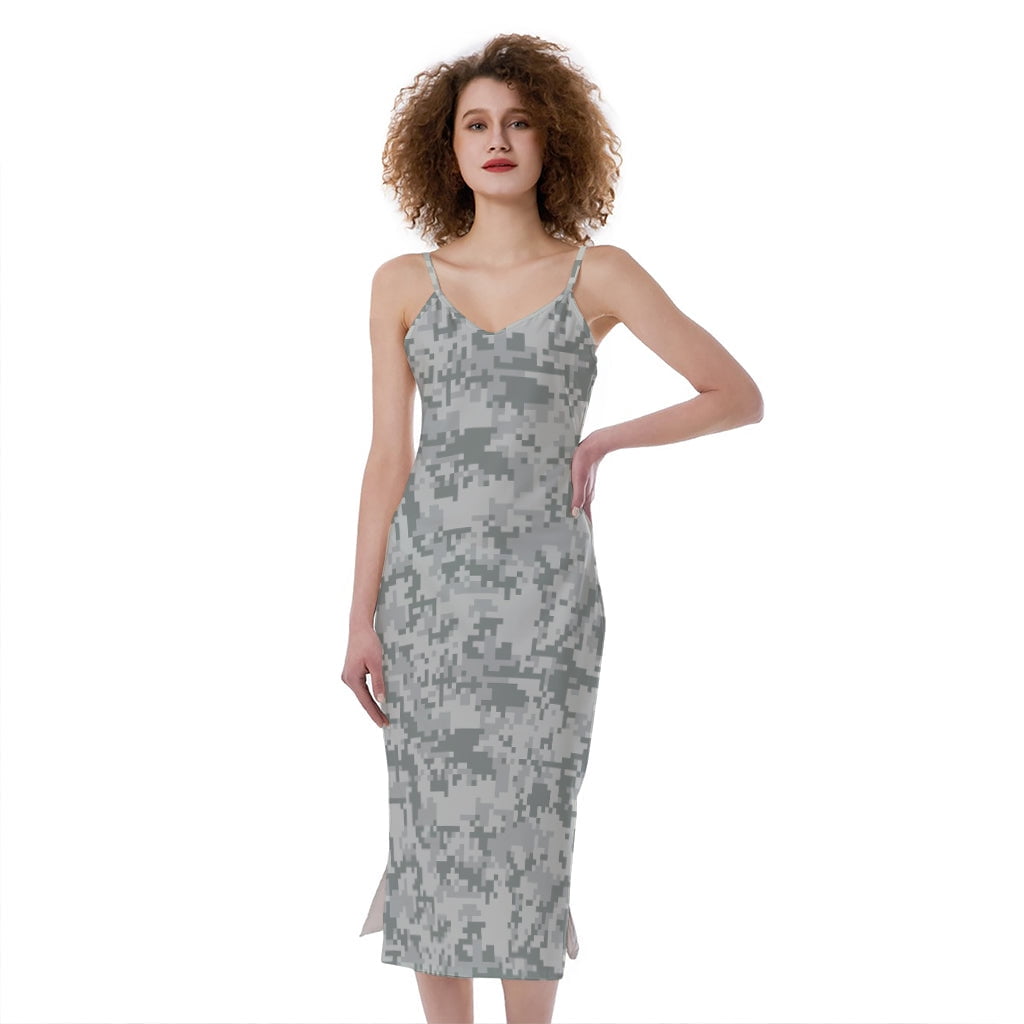Tan Digital Camo Pattern Print Slim Fit Midi Cami Dress, Camo ...