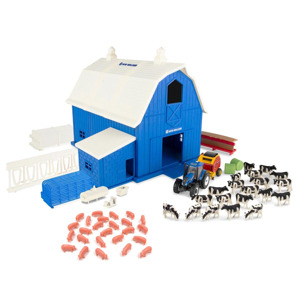 ERTL 1/64 New Holland Dairy Barn Set with animals, T6.164 Tractor and Roll-Belt 560 Baler 13982 ...