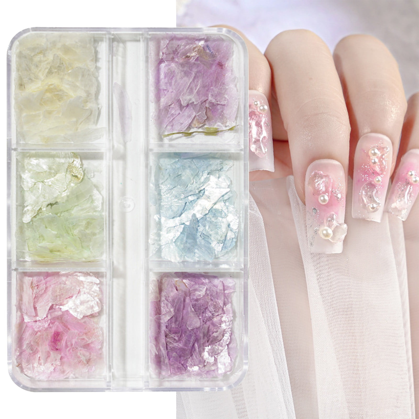 ERTUTUYI Nail Care 3D New Nail Shell Jewelry 6 Grid Boxed Color Shell ...