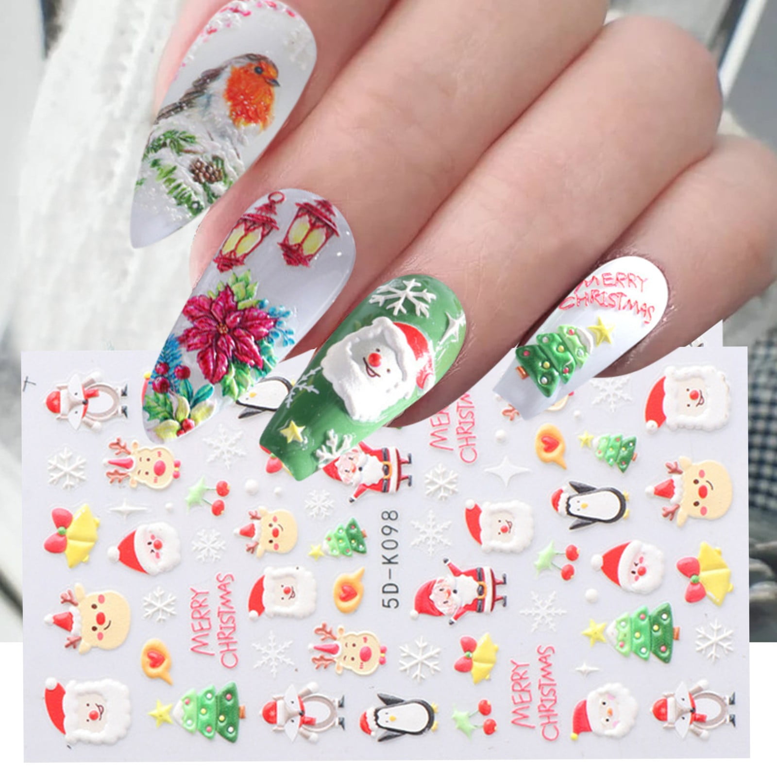 ERTUTUYI Nail Care 5D Embossed Stereoscopic Christmas Nail Stickers ...