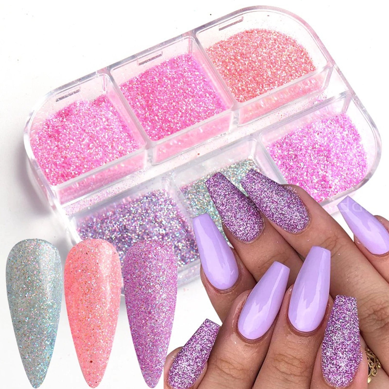 ERTUTUYI Nail Care 6 Grid/Set Holographic Nail Glitter Powder Glitter ...