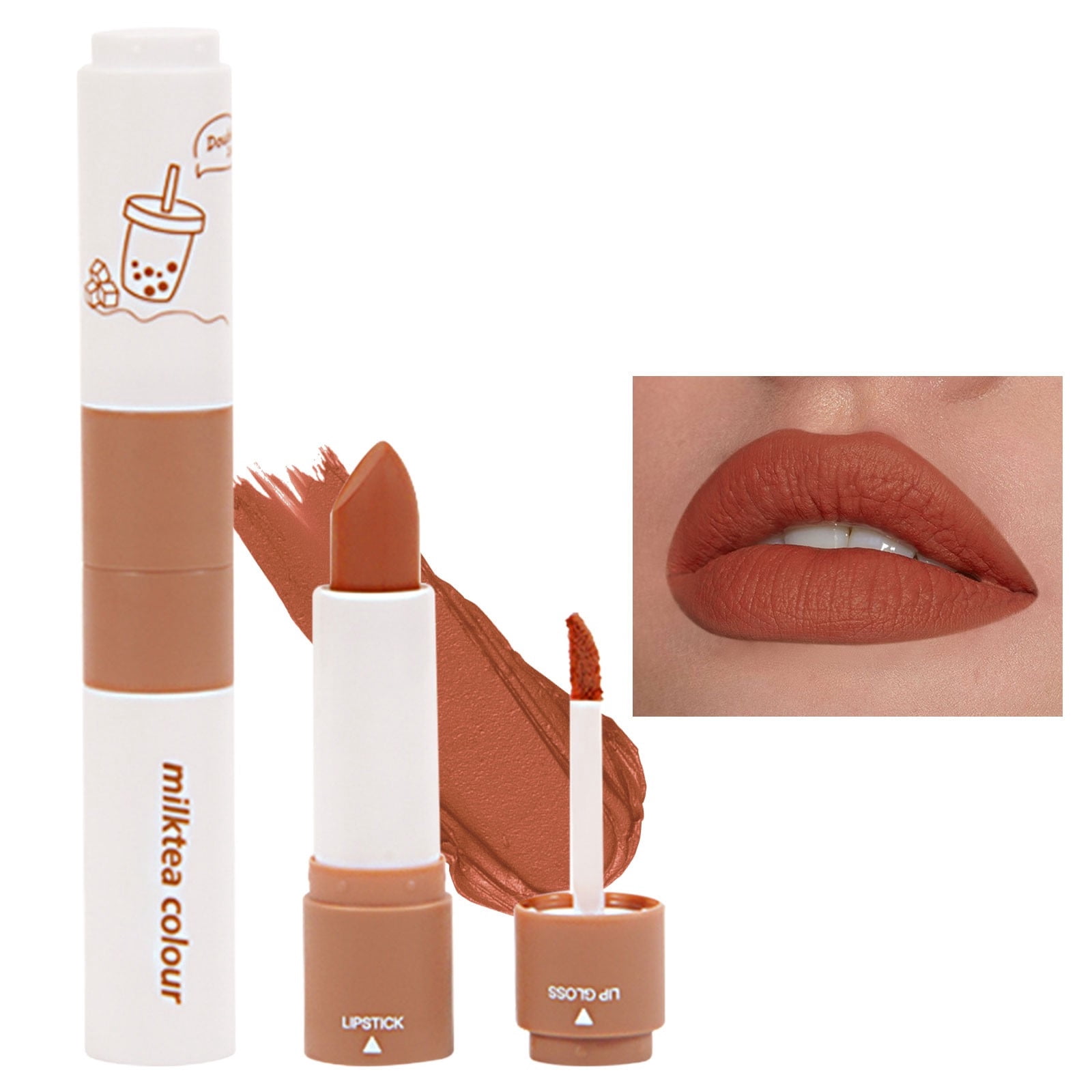ERTUTUYI Lipstick Lipstick Lip Gloss Milk Tea Double Headed Lipstick ...