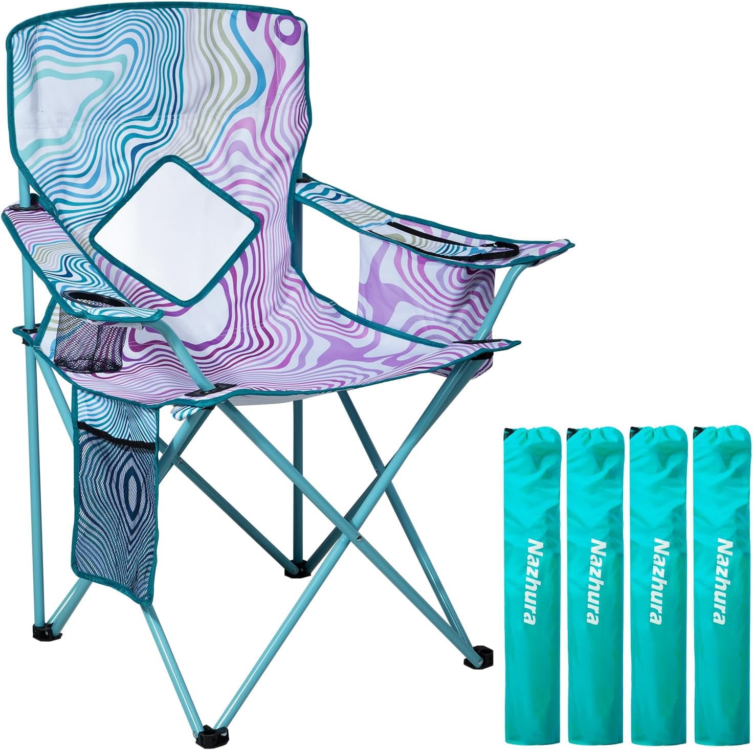 ERTWER 4 Pack Folding Camping Chair with Cooler Pouch, Mesh Backrest ...