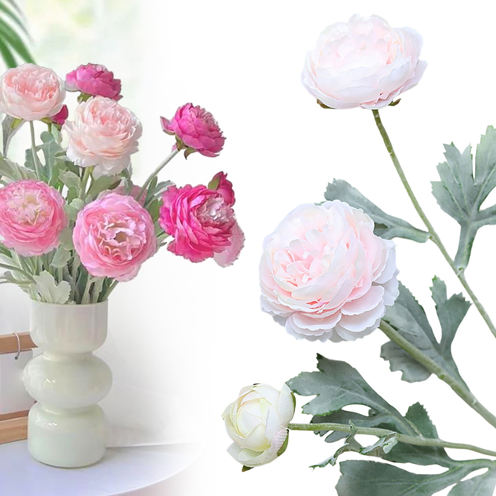 ERTZAE 2Pc Silk Ranunculus Artificial Flowers,20" Pink Realistic ...