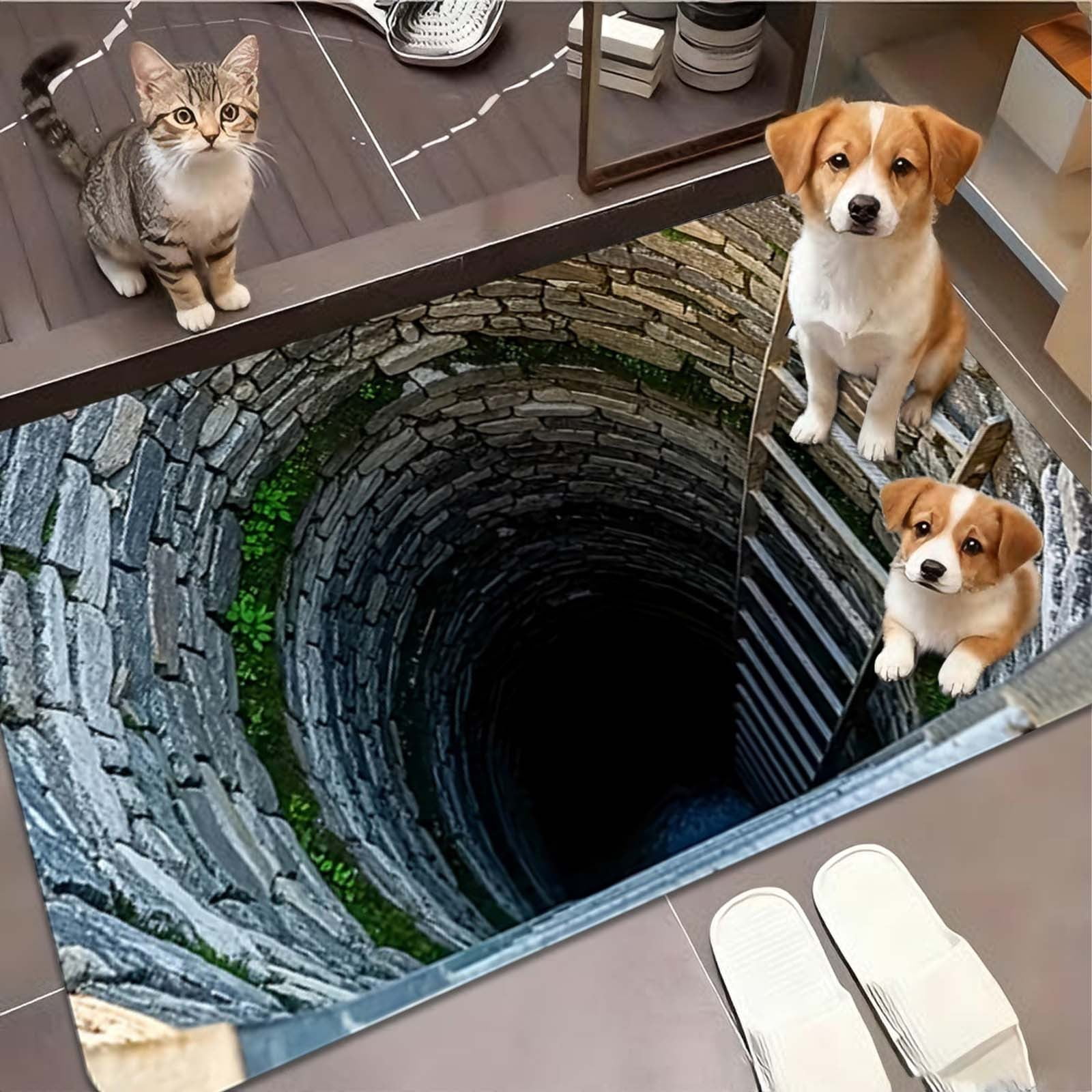 ERTZAE 3D Hole Optical Illusion Rug,Non-Slip Tunnel Rug Kids’ Playroom ...