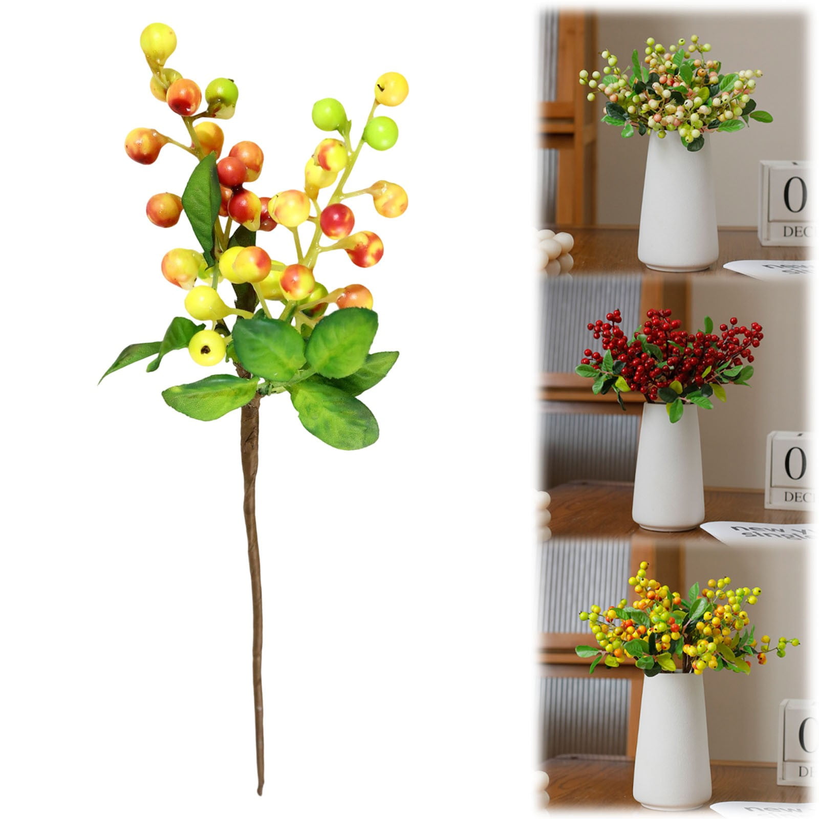 ERTZAE 6Pc Fake Berry Spray Stems,Artificial Berries,Green Leaf ...