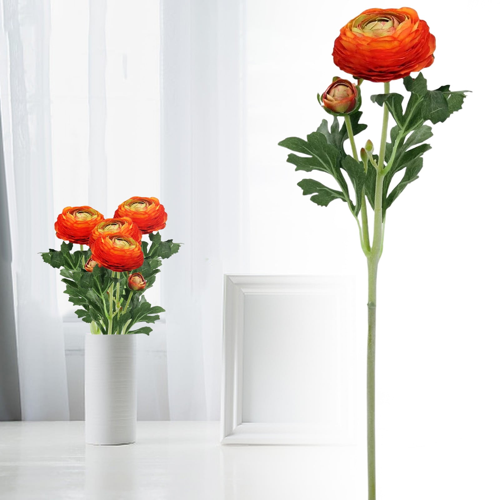 ERTZAE 6Pc Look Real Ranunculus Stems,19" Orange Realistic Velvety ...