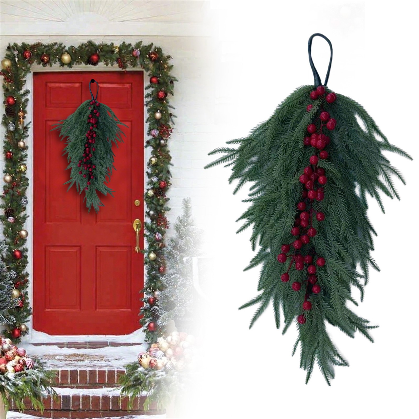 ERTZAE Artificial Teardrop Swag,Faux Pine Needle Greenery Swag,Festive ...