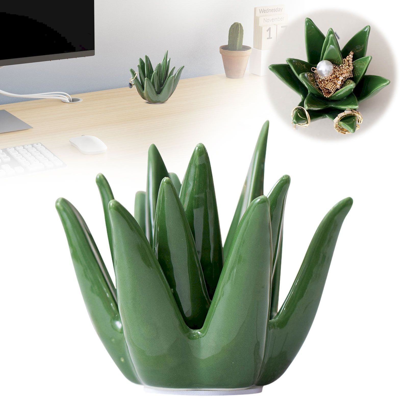 ERTZAE Ceramic Aloe Jewelry Tray,Desert-Style Dressing Table Organizer ...