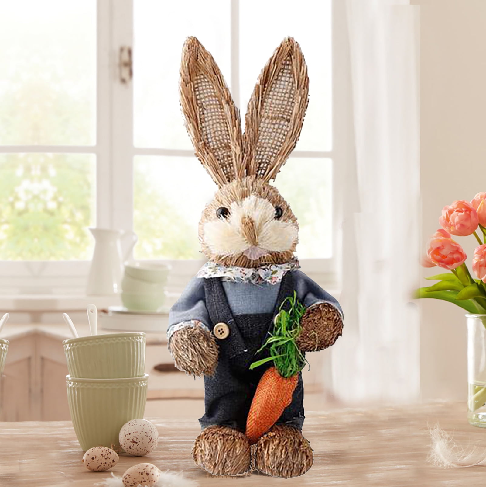 ERTZAE Easter Straw Bunny Figurines12.6In Weighted Base Straw Bunny ...