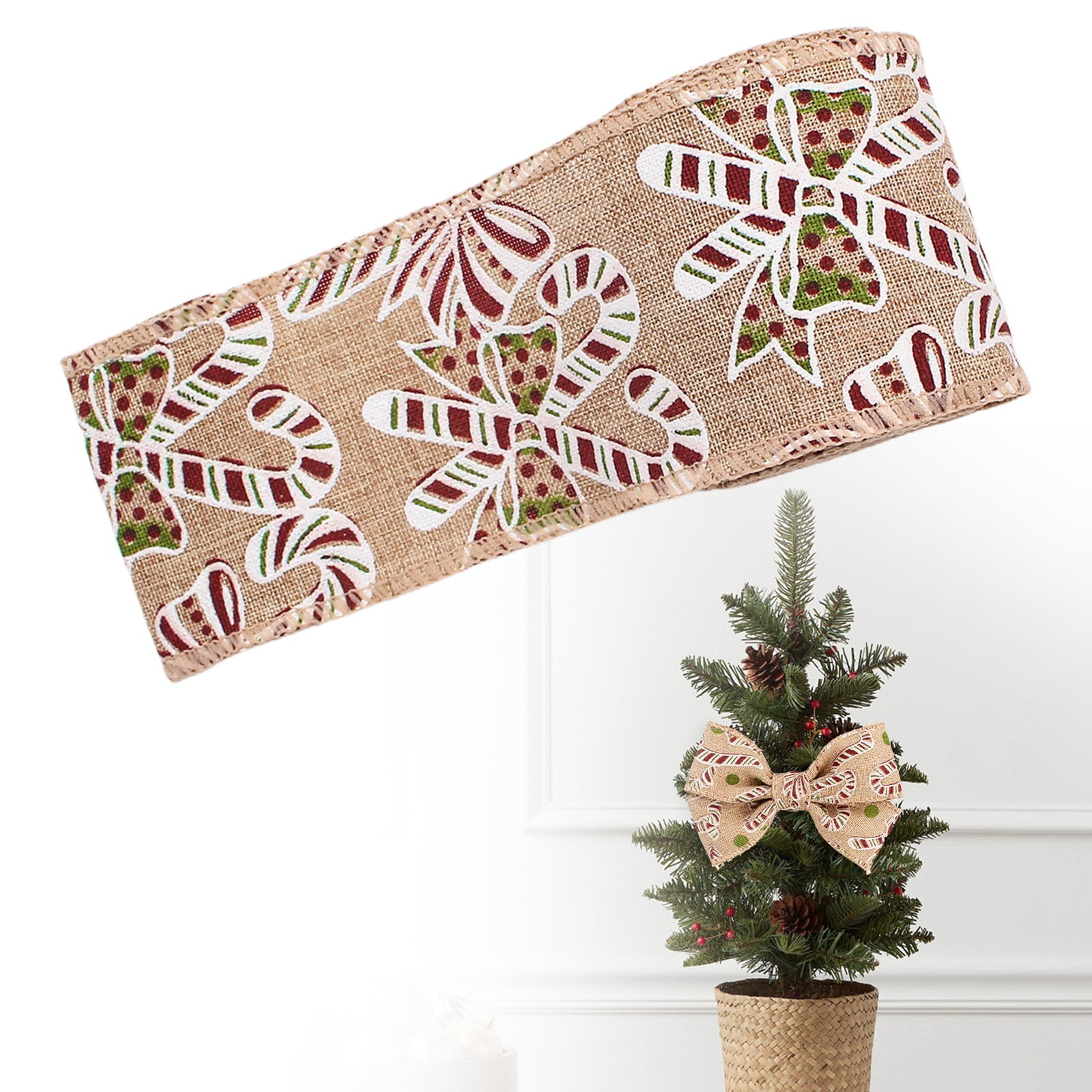 ERTZAE Festive Burlap Wired Ribbon,Christmas Diy Craft Fabric,Vintage ...