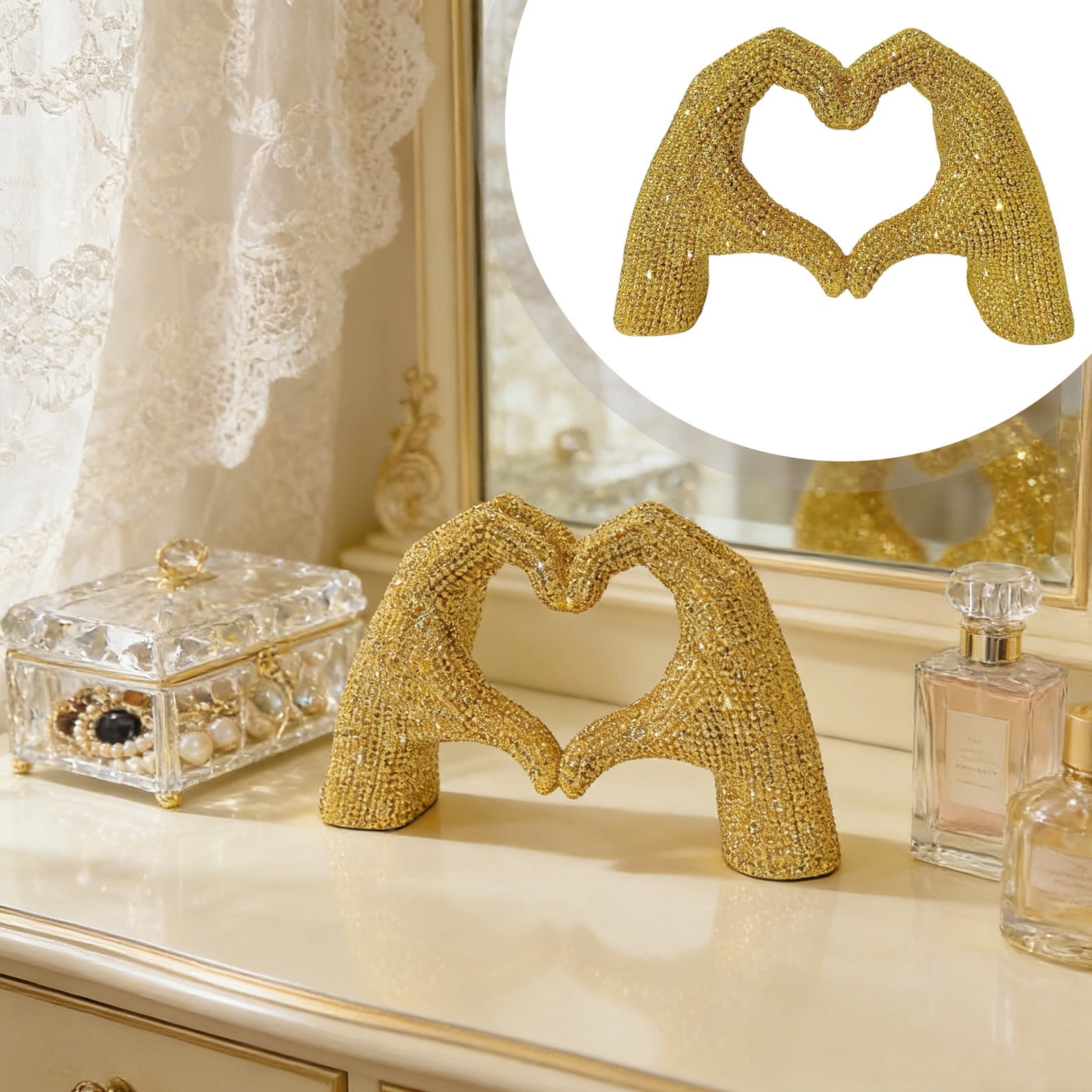 ERTZAE Heart Hand Sculpture Decor,Gold 6.5X4In,Heart Hand Sculpture ...